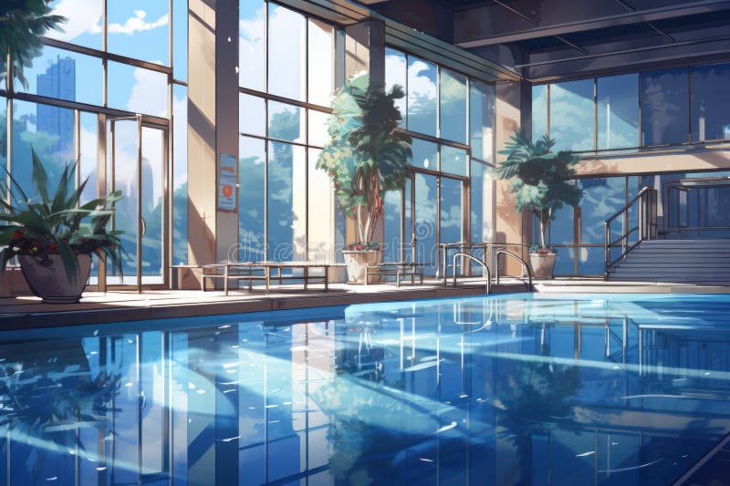 Pool Windows Anime Visual Novel Game. Generate Ai Stock Illustration ...