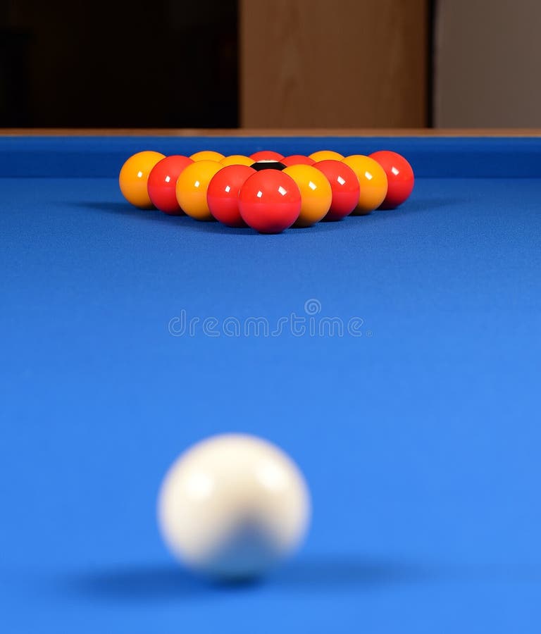 Pools Balls on a Blue Table Stock Photo - Image of cloth, yellow: 38326902