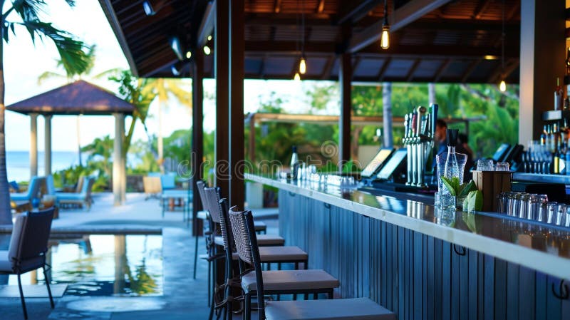 Poolside Bar Offers Drinks with Ocean Breeze Stock Illustration ...