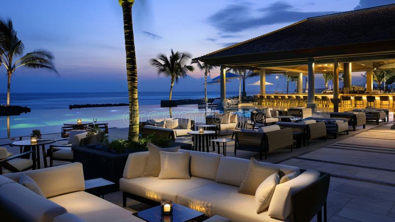 Poolside Bar Serving Drinks in an Elegant Seating Area with Ocean ...
