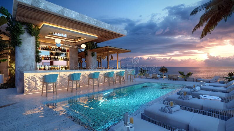 Poolside Bar Serving Drinks in an Elegant Setting Stock Illustration ...