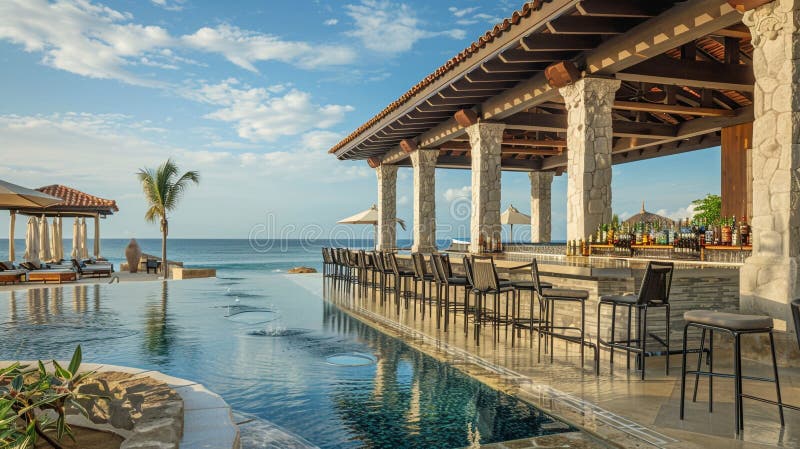 Poolside Bar Serving Drinks at a Hotel by the Ocean Stock Illustration ...