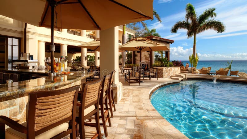 Poolside Bar Serving Drinks with Ocean Breeze Stock Illustration ...