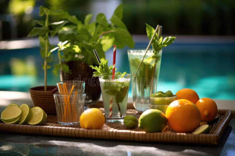 Poolside Bar Setup with Mojito Ingredients Stock Illustration ...