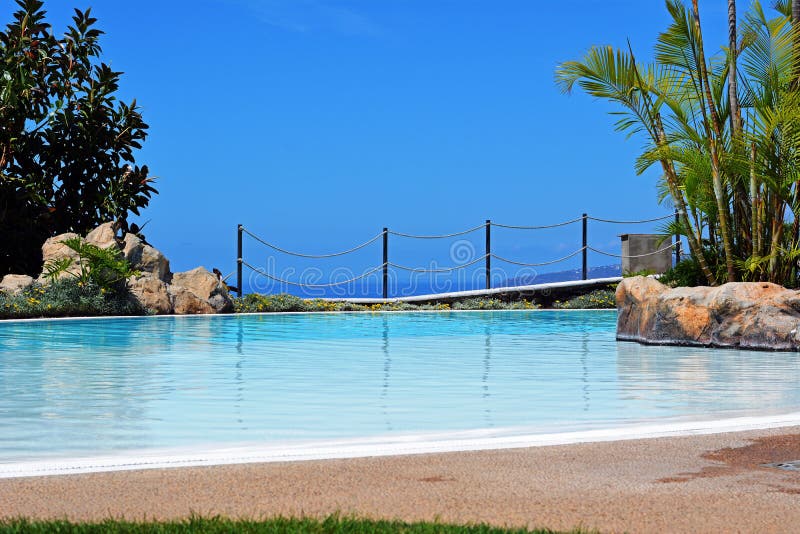 Poolside with Beautiful Sea View Stock Image - Image of pool, scene ...