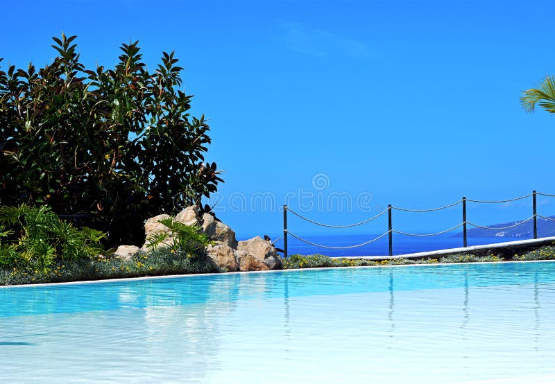 Poolside with Beautiful Sea View Stock Image - Image of exterior ...