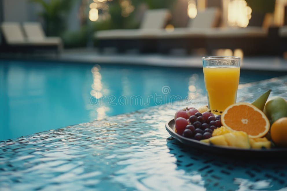Poolside Breakfast with Fruit Salad Stock Image - Image of breakfast ...