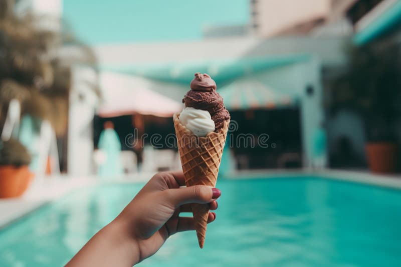 Poolside Chill with Ice Cream. Generative AI Stock Illustration ...