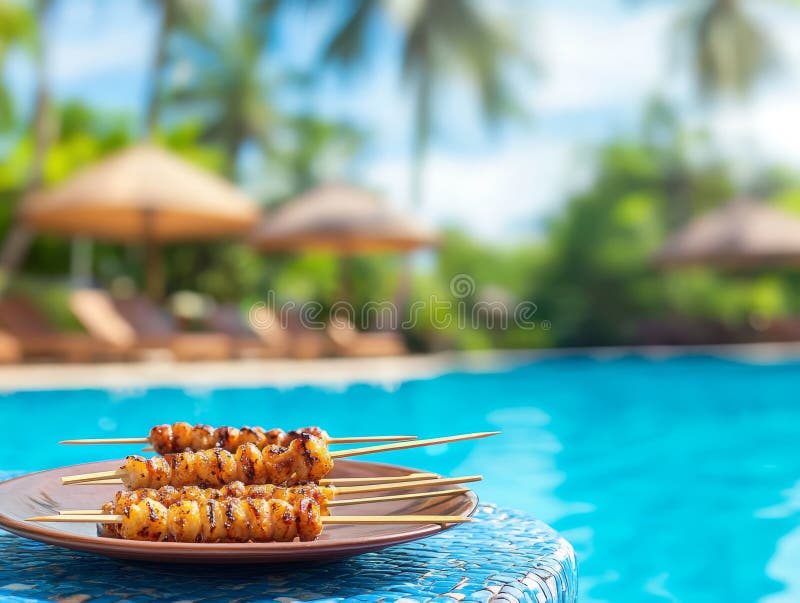 Poolside Dining Relaxing Meal by the Water on Sunny Day Delicious Stock ...