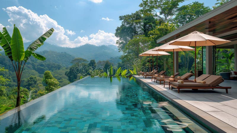 Poolside Oasis with Lounge Chairs and Umbrellas Stock Image - Image of ...