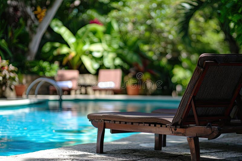 Poolside Relaxation Chair and Green Nature with Swimming Pool Stock ...
