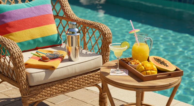 Poolside Relaxation with Tropical Cocktails and Fruit Stock ...