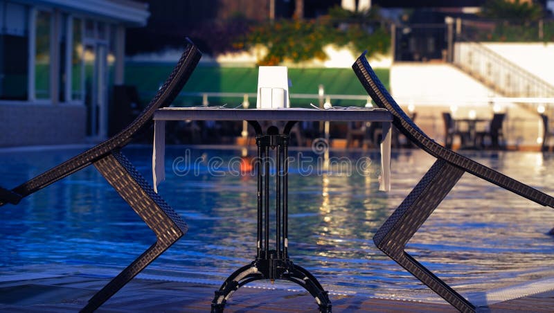 Poolside Restaurant for a Romantic Date Stock Image - Image of proposal ...