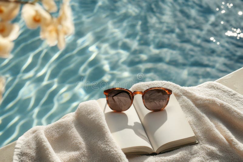 Relaxing by the Poolside with a Book and Sunglasses on a Sunny ...