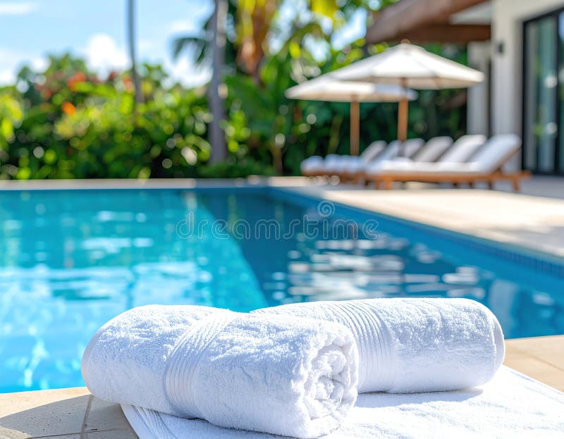 Poolside Towels: Relaxation and Luxury Stock Photo - Image of leisure ...