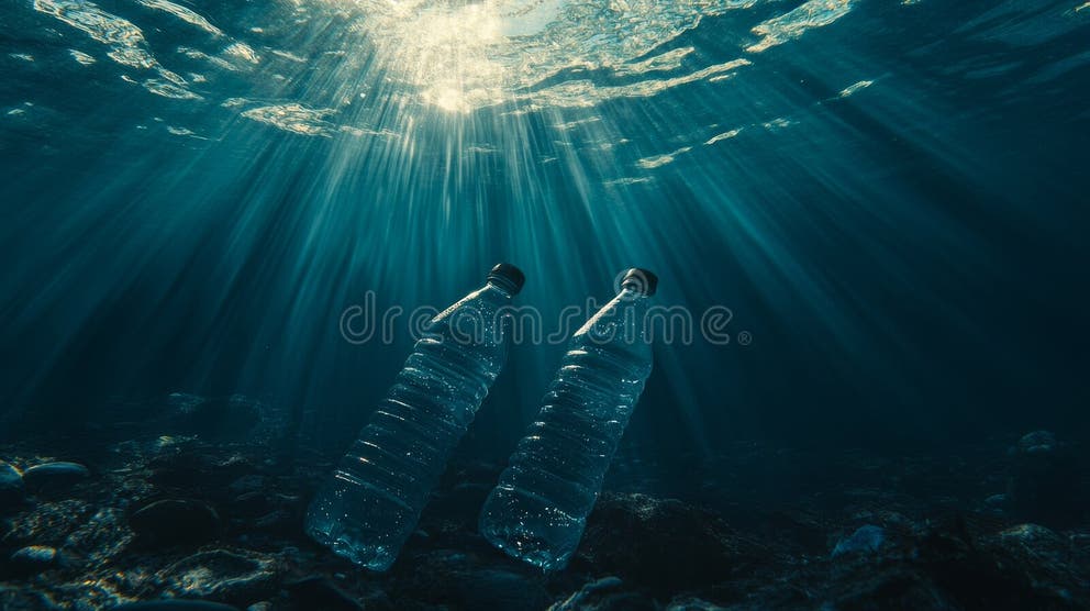 At the Poolside, Two Water Bottles Float on the Sparkling Surface Stock ...