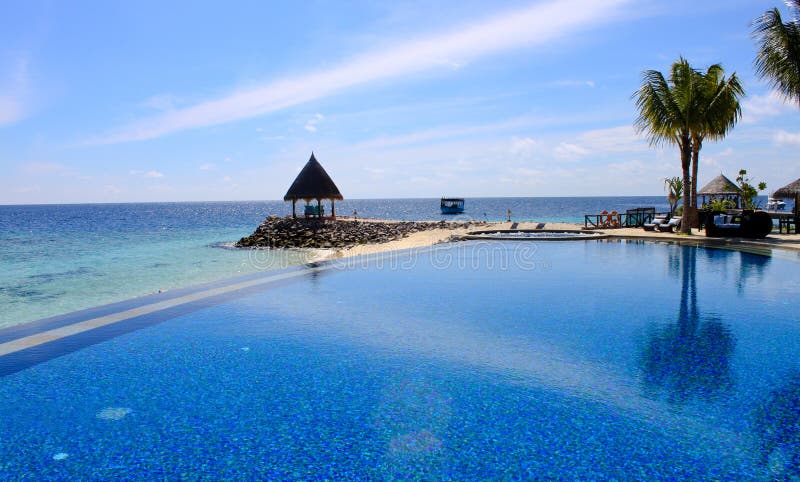 Poolside view of the beach stock image. Image of paradise - 11821385
