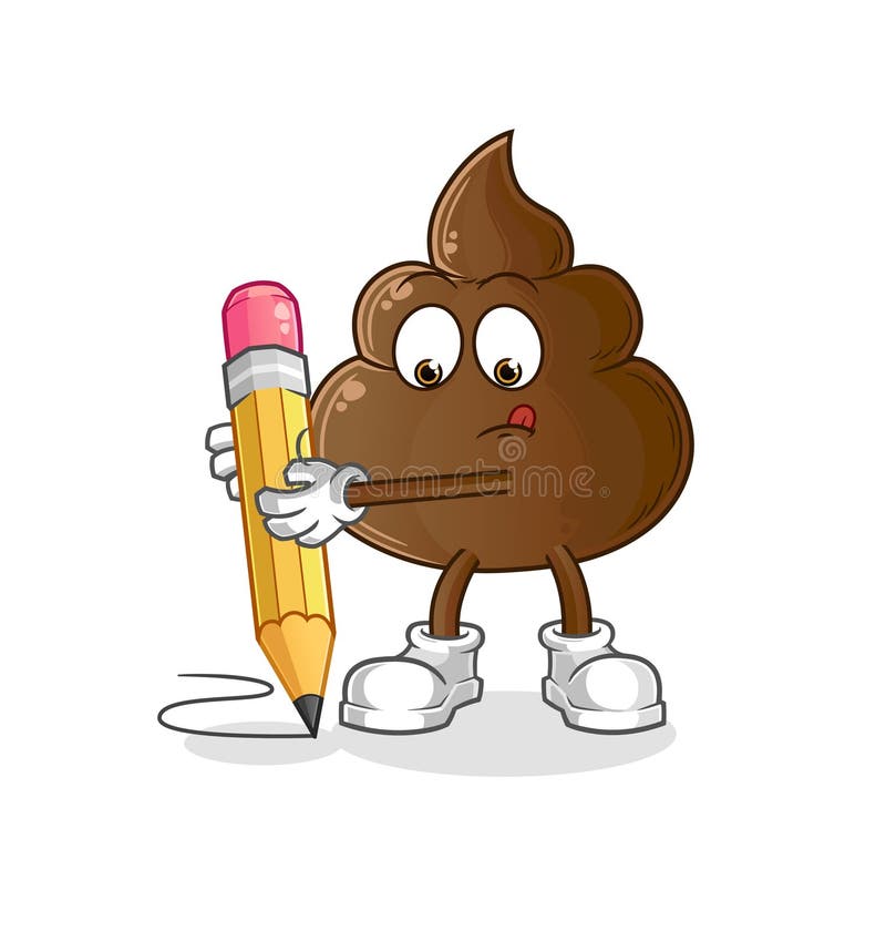 Poop Write with Pencil. Cartoon Mascot Vector Stock Vector ...