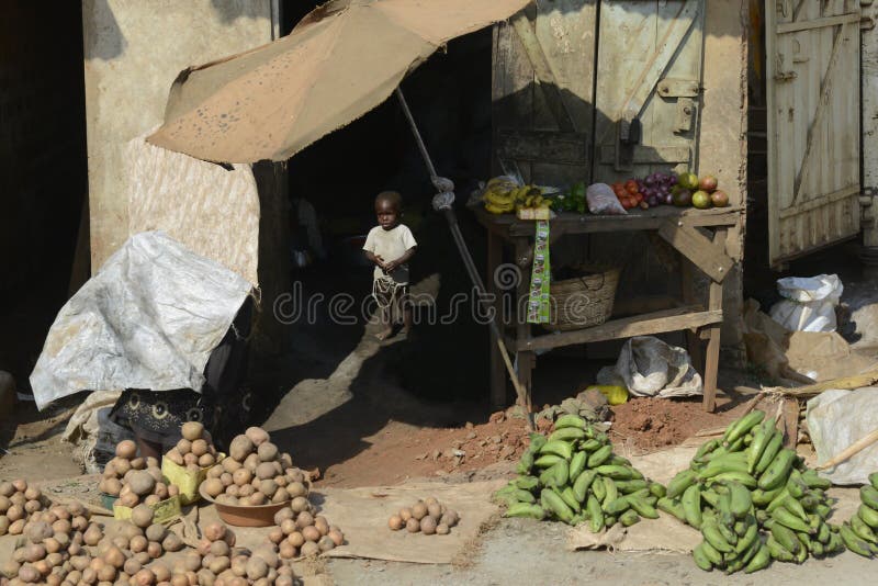 African Child in Front of Privat Market Stall, Uganda, Africa Editorial ...
