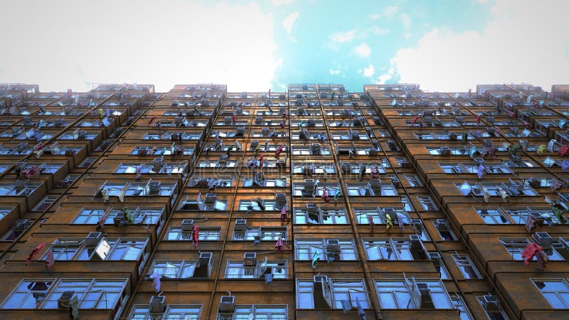 Poor Apartment Houses Perspective View of the Sky. 3d Rendering, 4k ...