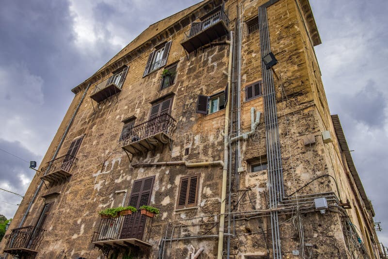 Poor Brick House Wall and Windows in Europe Stock Image - Image of ...