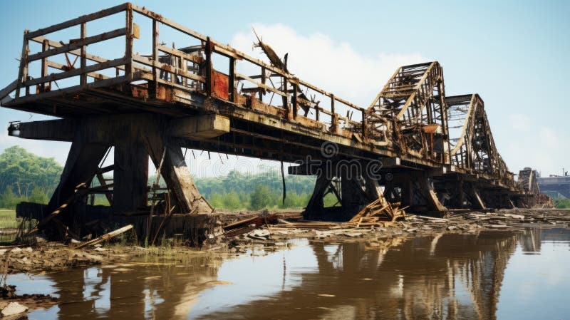 Poor Bridge Railway Broken Architecture Stock Illustration ...