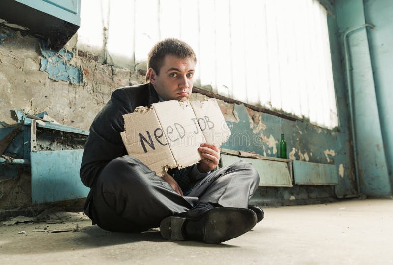 Poor Businessman Holding Sign Asking for Job Stock Photo - Image of ...