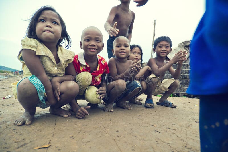 Poor Cambodian Kids Smiling Editorial Photography - Image of beggar ...