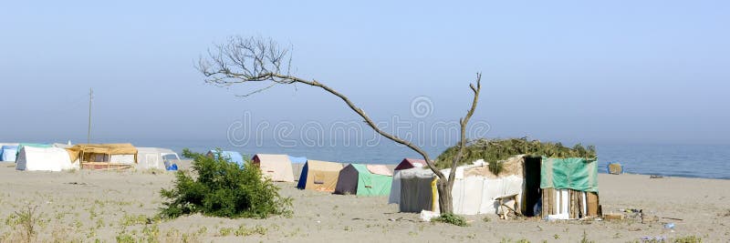 Poor camp on the beach stock image. Image of holidays - 2811765
