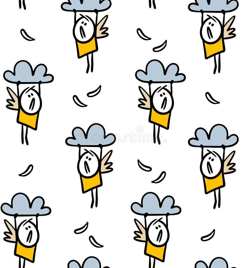 Poor Comic Angel Hanging the Cloud and Scary To Fall Down from the Sky ...