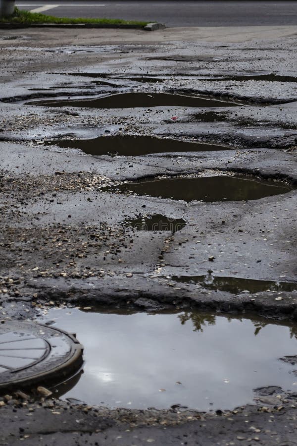 Poor Condition of the Road Surface. Stock Image - Image of countryside ...