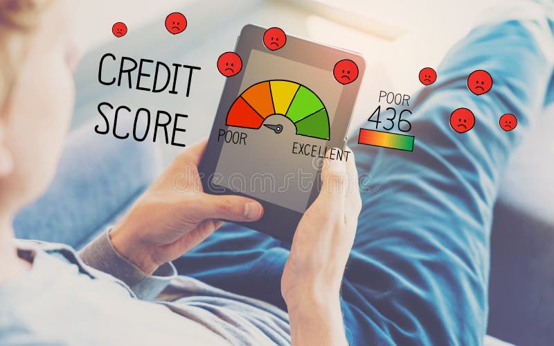 Poor Credit Score with Man Using a Tablet Stock Image - Image of poor ...
