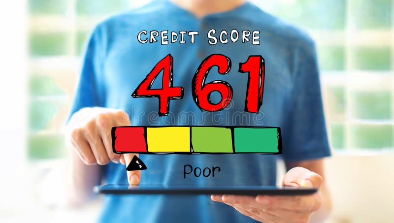 Poor Credit Score Theme with Man Using a Tablet Stock Image - Image of ...