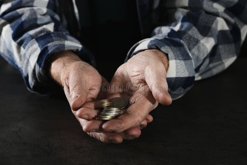 Poor Elderly Man Counting Coins Stock Image - Image of abandoned, help ...