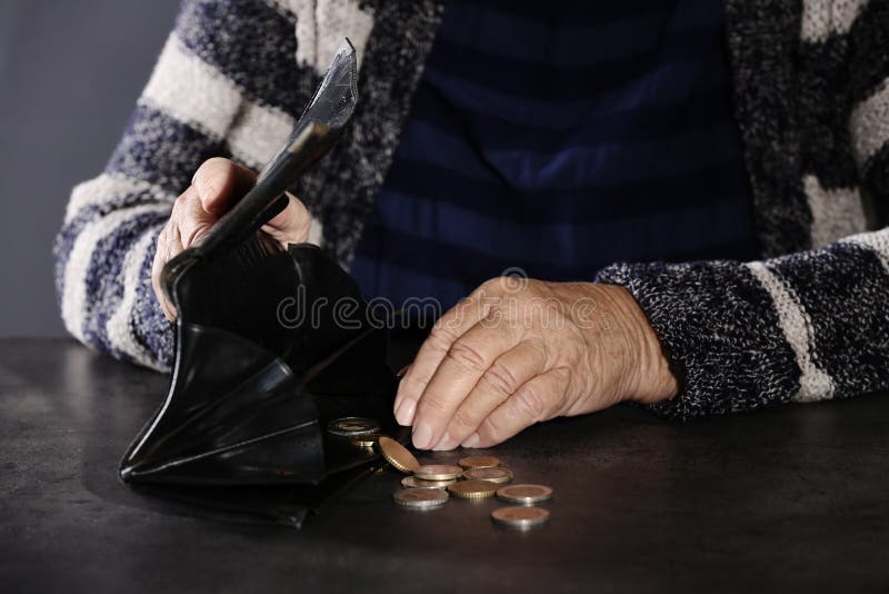 Poor Elderly Woman Counting Coins at Table Stock Image - Image of ...