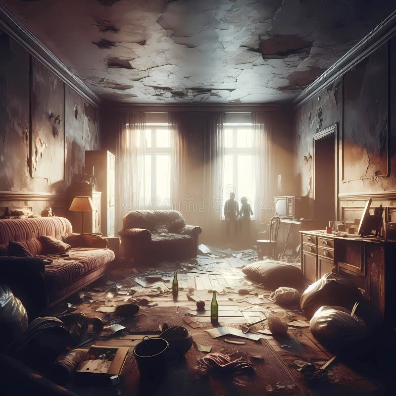 Poor family messy house stock illustration. Illustration of debris ...