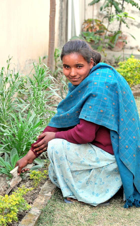 Poor girl stock image. Image of sunny, garden, labour - 9299609