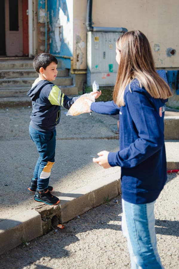 Poor Gypsy Kids Getting Bread from Volunteers Editorial Photography ...