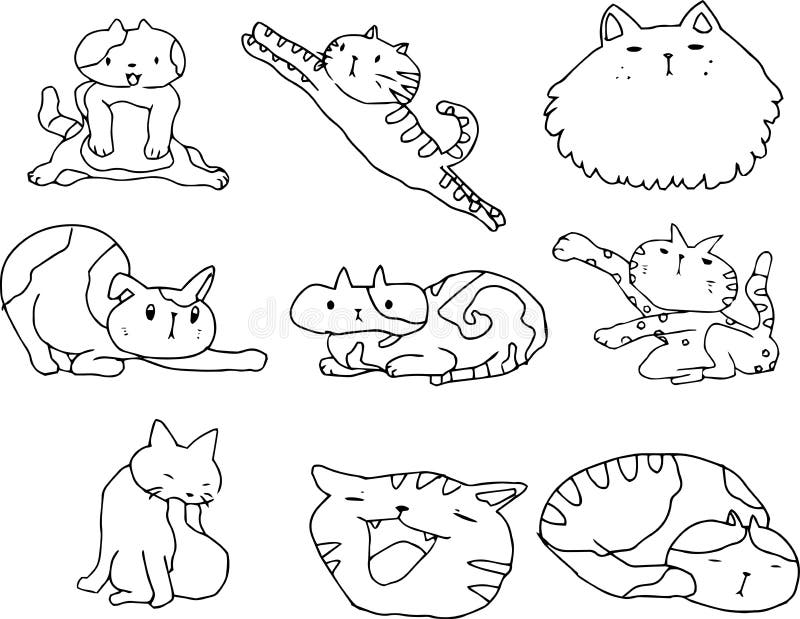 Poor Hand-painted Cute Cat Outline Illustration Set Stock Vector ...