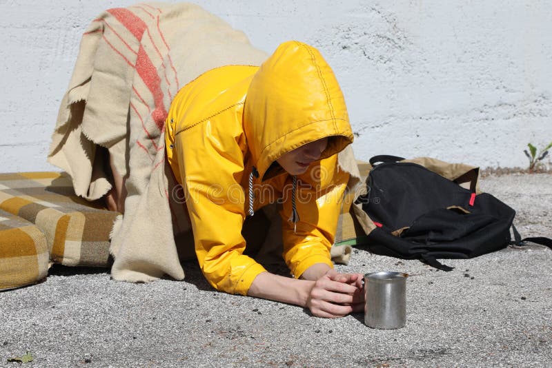 Poor Homeless Begs for Money on the Roadside Stock Image - Image of ...