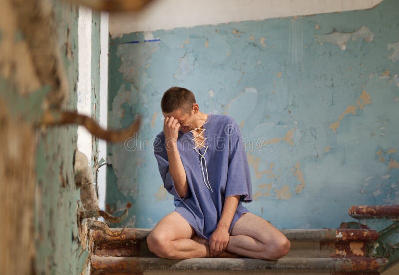 Man Crying on Ruined Staircase Stock Image - Image of chipped ...