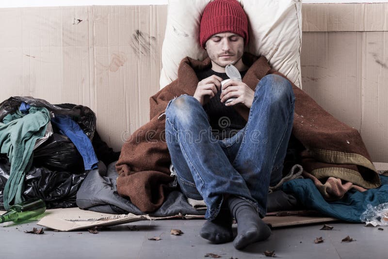 Poor man eating preserve stock image. Image of hungry - 42157503