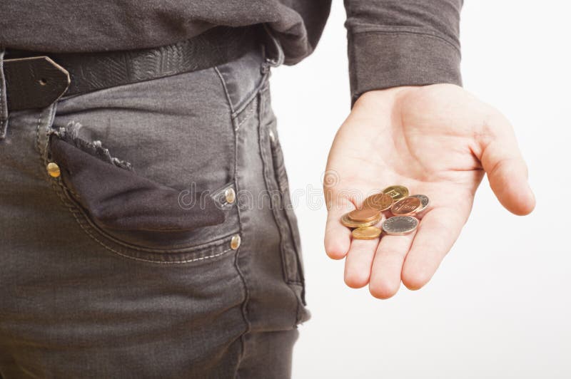 Poor Man Hand Holding Coins Stock Photo - Image of coin, male: 113075392