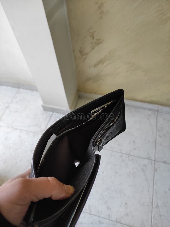 Poor Man Holding Empty Black Wallet Stock Image - Image of dollar, limb ...