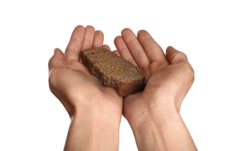 Poor Man Holding Piece of Bread Stock Image - Image of closeup, cash ...