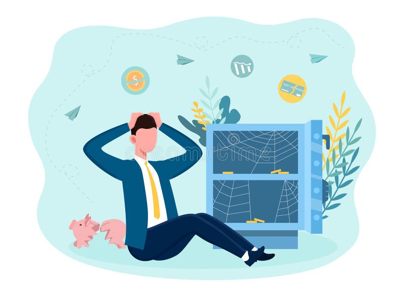 The Poor Man Sitting Near an Open Empty Safe Stock Vector ...