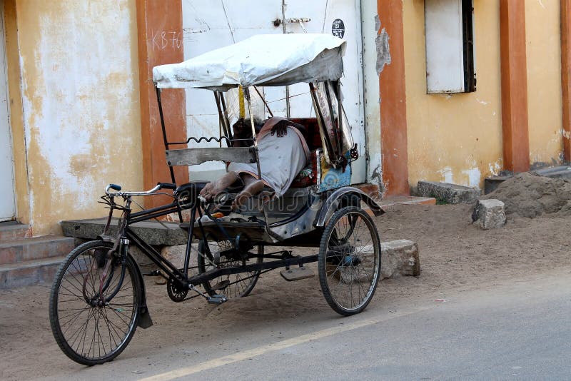 Poor Man Sleeping His Cycle Rickshaw Stock Photos - Free & Royalty-Free ...