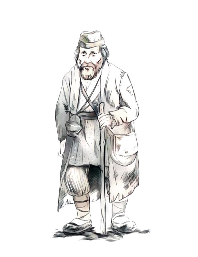 Poor Old Man Graphic Drawing Stock Illustration - Illustration of blind ...