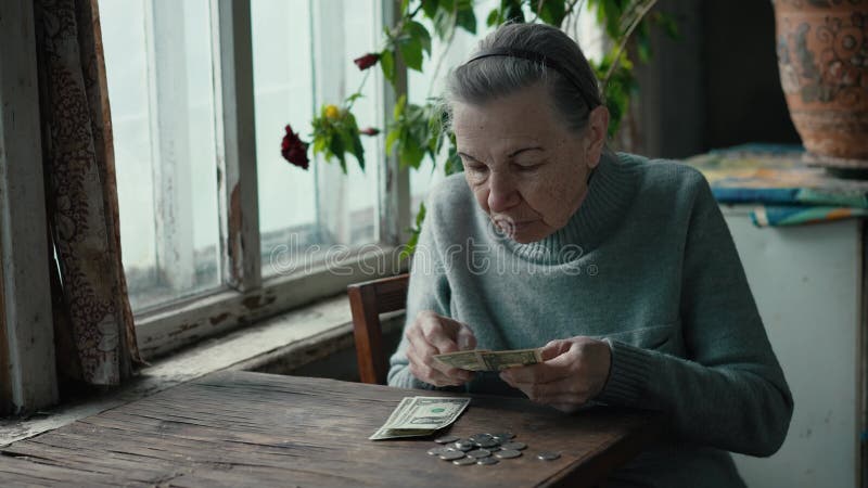 Poor Old Woman Counting Money Stock Video - Video of budget, hungry ...