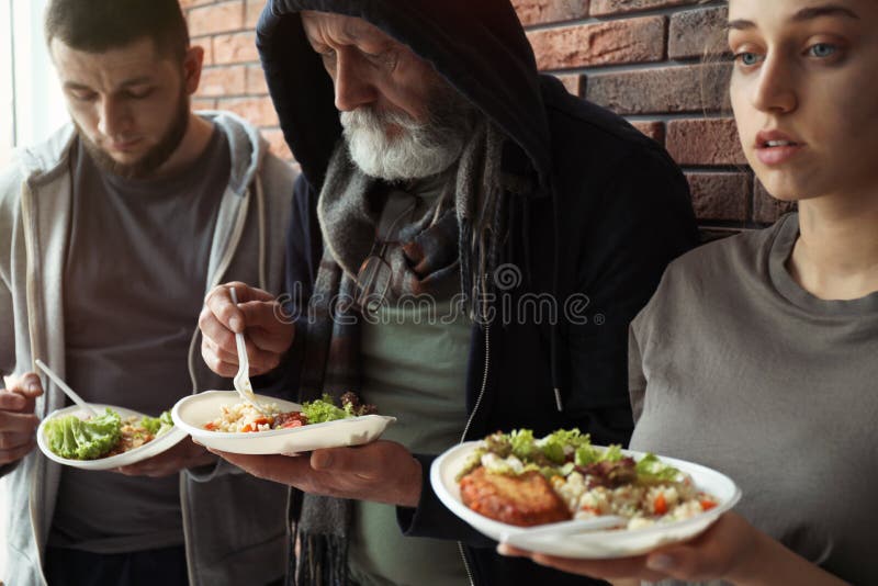 Poor People with Plates of Food at Wall Stock Image - Image of eating ...